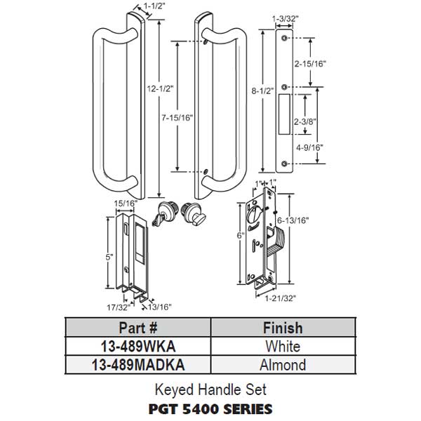 PGT 5400 Sliding Door Handle Set 13-489MADKA | Window and Door Parts