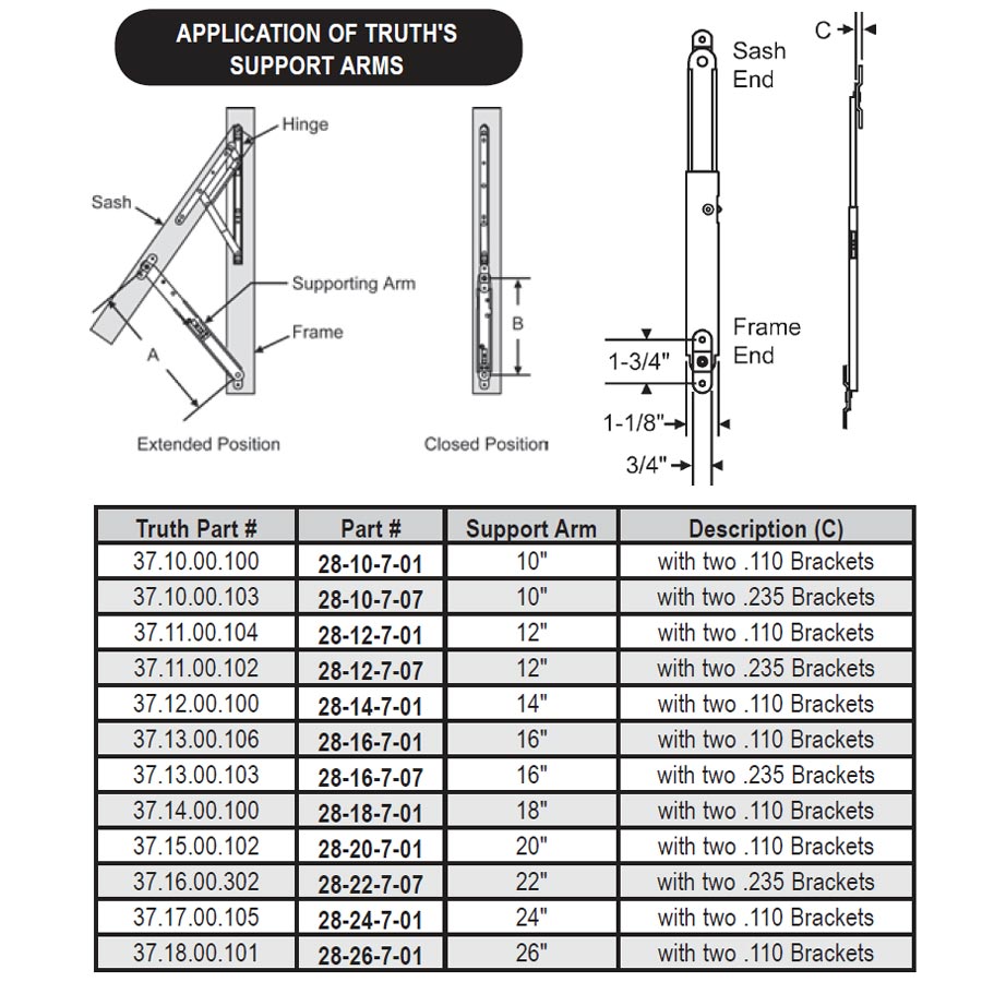 20 inch Support Arm .110 Brackets 28-20-7-01 | Window and Door Parts