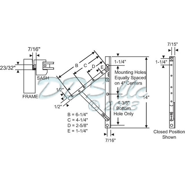 14 inch Hinge Assembly 28-14-14LH | Window and Door Parts
