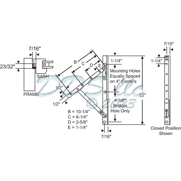 22 inch LH Awning Hinge 28-22-14LH | Window and Door Parts