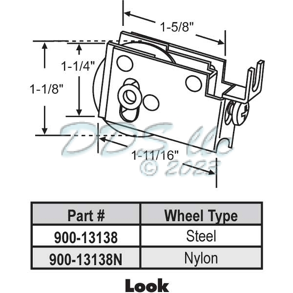 Look - Rusco Sliding Patio Door Roller 900-13138 | Window and Door Parts