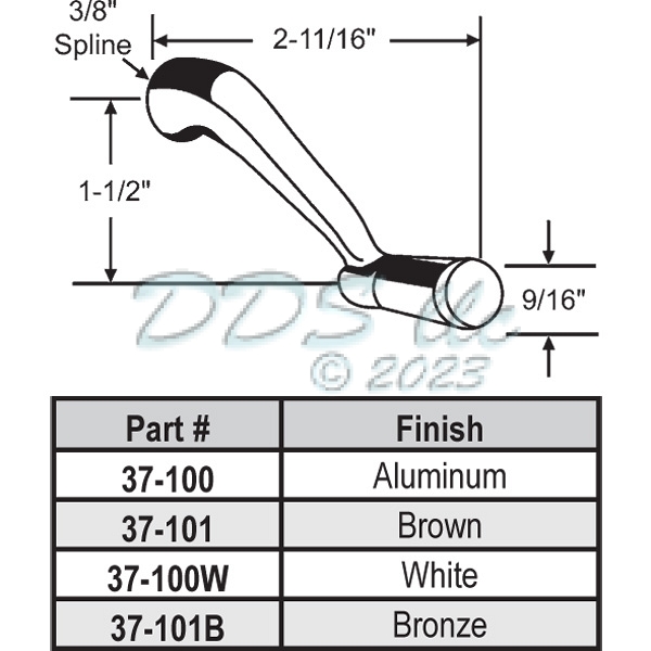 Window Crank Handle 3/8 Inch Spline Aluminum 37-100 | Window and Door Parts