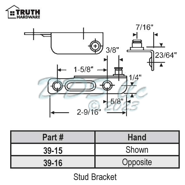 Truth Window Operator Stud Bracket LH 39-15 | Window and Door Parts