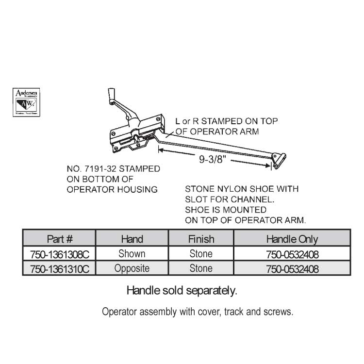 Andersen Casement Window Operator 750-1361308C | Window and Door Parts