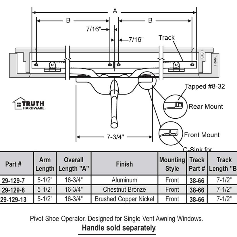 Pivot Shoe Operators - Pivot Shoe Awning Operator 29-129-8 - Truth Hardware