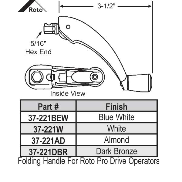Roto Pro-Drive Folding Crank Handle Almond 37-221AD | Window and Door Parts
