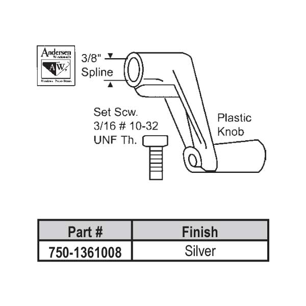 Andersen Silver Satin Window Crank Handle 750-1361008 | Window and Door ...